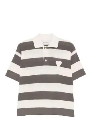 AMI Paris De Coeur Striped Polo Shirt - Grey