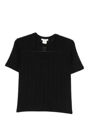 THE ROW Etina Ribbed Knit Crew Neck Short Sleeve Top - Black