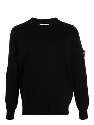 Stone Island Crew Neck Sweater With Logo Patch - Black