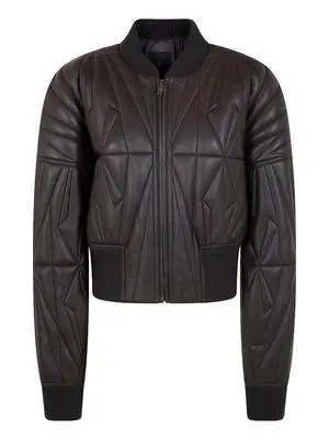 MONCLER + RICK OWENS Dark Dust Quilted Leather Bomber Jacket - Grey