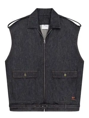 COURREGES Denim Sleeveless Bomber Jacket - Blue