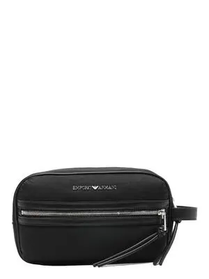 Emporio Armani Nylon Beauty-case With Logo Print And Tassel Detail - Black