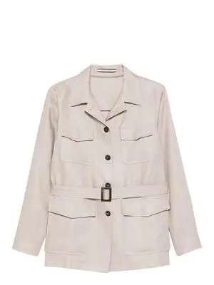 Tagliatore Belted Linen Jacket - Beige