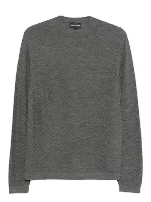 Emporio Armani Wool Textured Crewneck Sweater - Grey
