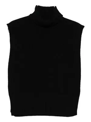 DAVANTINO Sleeveless Ribbed Wool Turtleneck Sweater - Black
