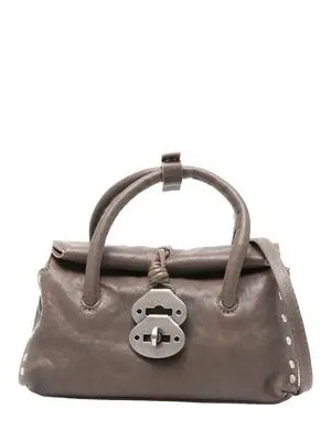 ZANELLATO Small Leather Handbag With Stud Embellishments And Turn Lock - Grey