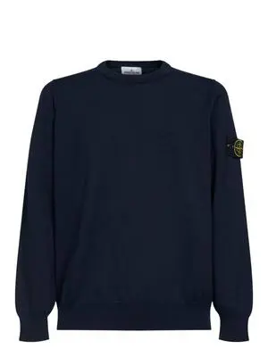 Stone Island Stone Island Cotton Crewneck Sweater With Sleeve Badge Blue