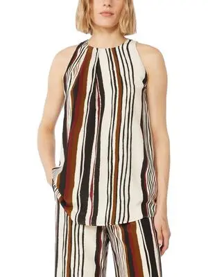 Max Mara Striped Silk Sleeveless Top - Brown