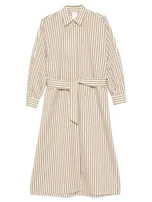 Max Mara Striped Silk Blend Belted Shirt Dress - Beige