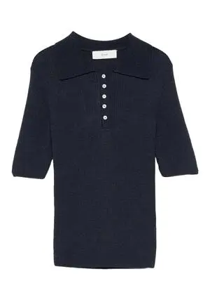DUNST Ribbed Knit Polo Shirt - Blue