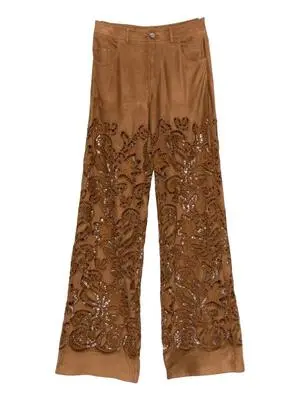 Ermanno Scervino Suede Leather Effect Trousers With Laser Cut Detail - Brown