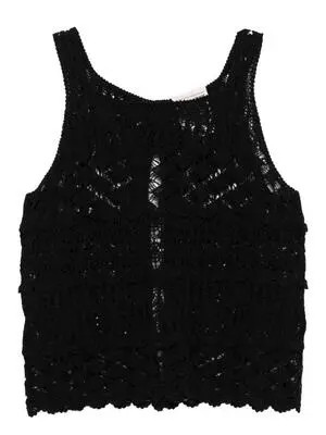 SEMICOUTURE Shelley Cotton Lace Tank Top - Black