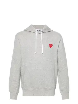 Play Comme Des Garcon Cotton Hoodie With Logo Detail - Grey