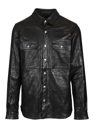 Rick Owens Leather Shirt Jacket - Black