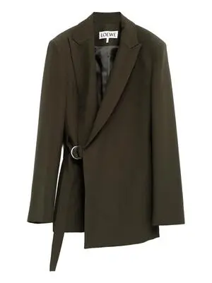 Loewe Wool Draped Blazer Jacket With Belt Ring Detail - Green