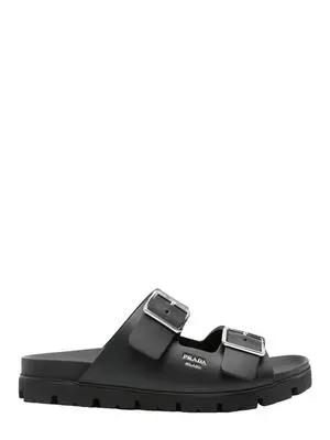 Prada Flat Sandals With Buckle Detail - Black