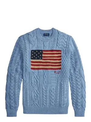 Polo Ralph Lauren Aran-knit Flag Sweater - Blue
