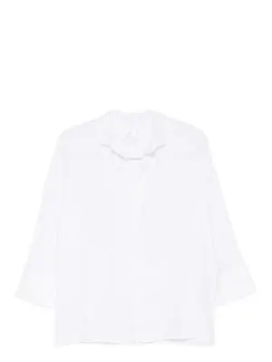 TRAME AUREE Linen Blouse With Camp Collar And Three-quarter Sleeves - White
