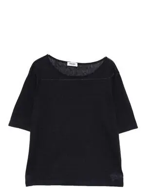 BASE Linen And Cotton Blend Crew Neck Sweater - Blue