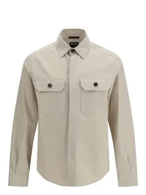 Zegna Long Sleeve Cotton Shirt Jacket - Beige