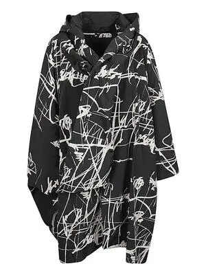 MOYURU Printed Blouson Cape Jacket - Black