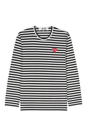 Play Comme Des Garcon Red Heart Striped T-shirt - Black