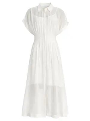 BOSS Viscose And Linen Shirt Dress - White