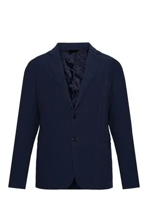 Giorgio Armani Textured Wool Jacket With Notched Lapels - Blue