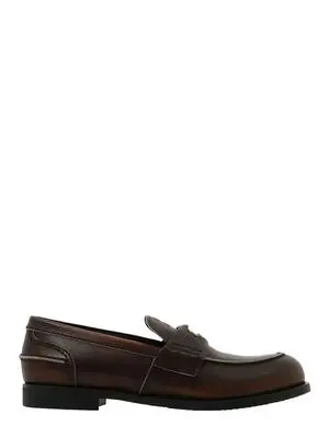 Miu Miu Leather Loafers With Gold-tone Hardware - Brown