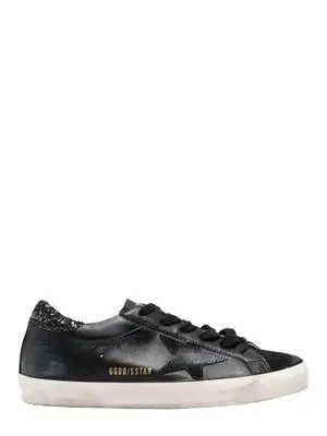 GOLDEN GOOSE Super-star Leather Sneakers With Glitter Accents - Black