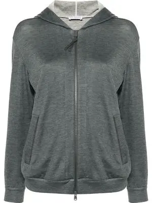 Brunello Cucinelli Cotton And Silk Hooded Cardigan - Grey
