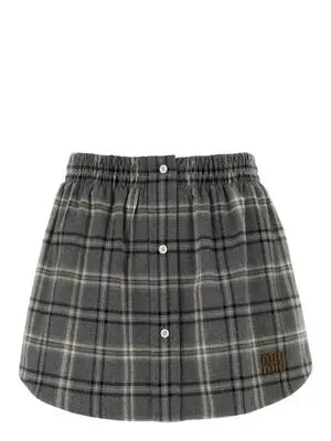 Miu Miu Checked Flannel Mini Skirt - Grey