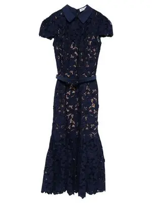 SELF-PORTRAIT Lace Midi Dress With Removable Belt - Blue