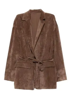 Brunello Cucinelli Velvet Belted Jacket - Brown
