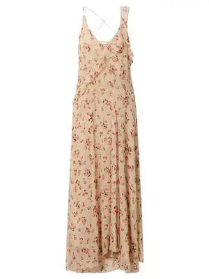 MARANT ETOILE Luxie Floral Maxi Dress With Ruffles - Beige