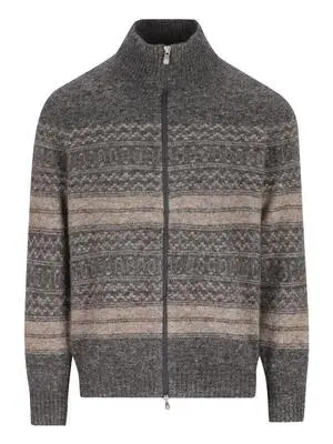 Brunello Cucinelli Wool Zip Cardigan - Grey