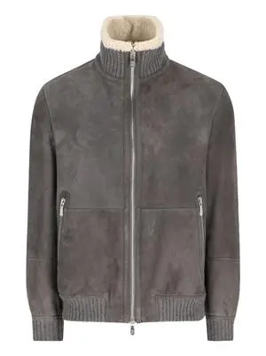 Brunello Cucinelli Shearling Leather Jacket - Grey