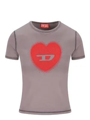 DIESEL® Logo Heart Print Cotton T-shirt - Grey