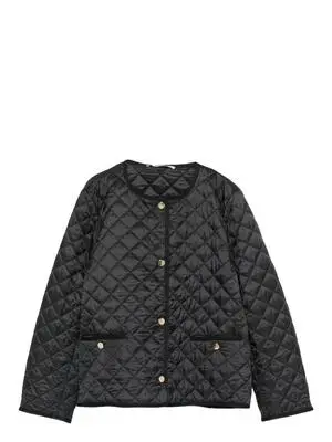 Max Mara Nylon Quilted Blouson Jacket With Gold Button Detail - Black