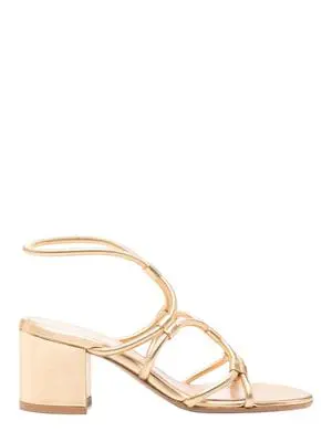 GIANVITO ROSSI Metallic Leather Strappy Block Heel Sandals - Gold