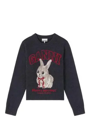 GANNI Graphic Print Crewneck Sweater - Black