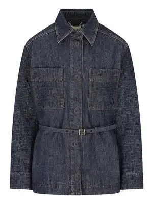 Fendi Denim Cotton Jacket With Ff Quilting And Belted Waist - Blue