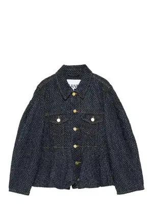 GANNI Denim Cotton Jacket With Peplum Hem - Blue
