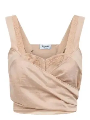 BLUGIRL Lace Trimmed Cropped Top - Beige