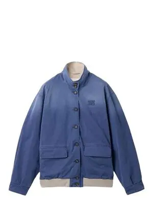 Miu Miu Miu Miu Cotton Blouson Jacket With Embroidered Logo Blue
