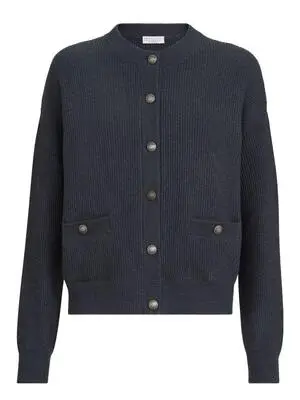 Brunello Cucinelli Cashmere Crew Neck Cardigan - Blue