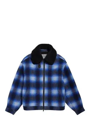 Balenciaga Plaid Flannel Bomber Jacket With Shearling Collar - Blue