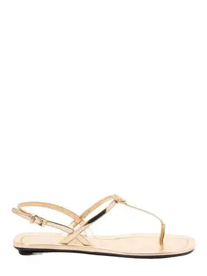 Prada Leather Thong Sandals With Gold Tone Buckle - Silver