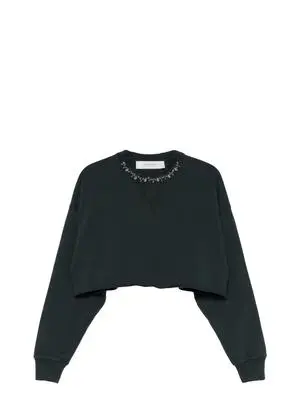 GOLDEN GOOSE Organic Cotton Cropped Sweatshirt With Crystal Embellishment - Black
