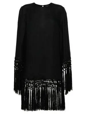 TALLER MARMO Murray Linen Short Dress With Fringe Detail - Black